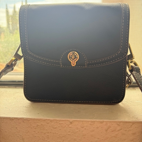 Bags | Fossil Ainsley Black Crossbody Bag With Gold Accents | Poshmark
